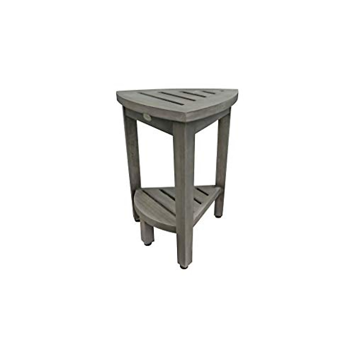 CoastalVogue Flexi Corner Teak Shower Corner Stool Wood Corner Shower Seat Spa Bench with Shelf, 15" Corner Shower Foot Stool in Antique Gray Finish