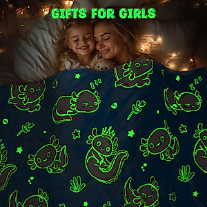 Axolotl Toys Gifts for Girls - Pink Axolotl Blanket Glow in The Dark for Kids Ages 1 2 3 4 5 6 7 8 9 10 11 12 - Axolotl Toy Costume Decorations for Toddler Baby Teens Birthday Christmas Child Gifts