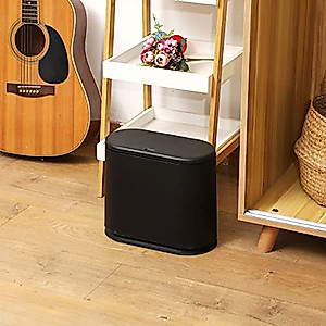 Cq acrylic 12 Liter Rectangular Plastic Trash Can Wastebasket with Press Type Lid,3.17 Gallon Dog Proof Garbage Container Bin for Bathroom,Powder Room,Bedroom,Kitchen,Craft Room,Office,Black