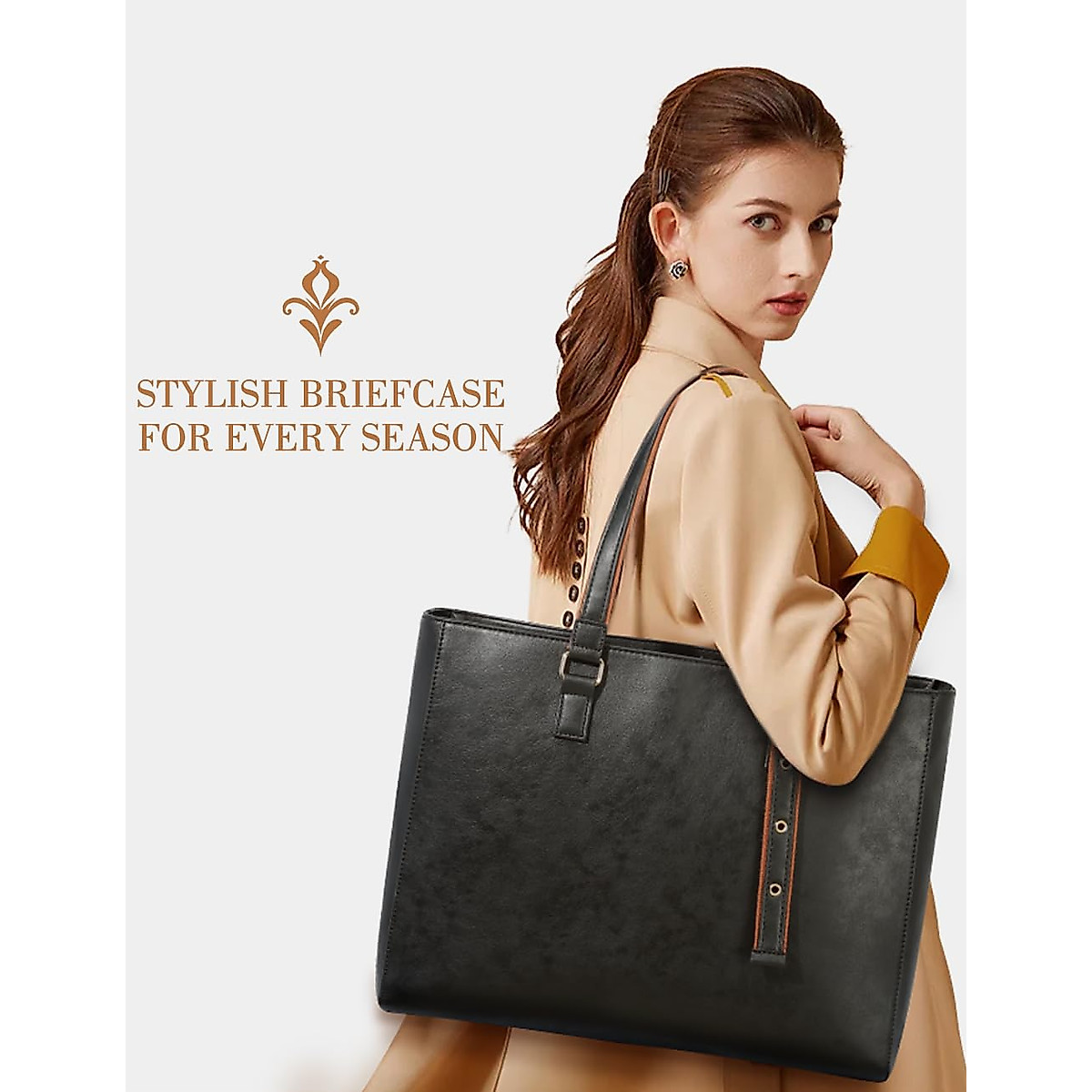 Laptop Tote Bag for Women 15.6 Inch Waterproof Leather Work Bag Briefcase Women Business Office Computer Bag Black