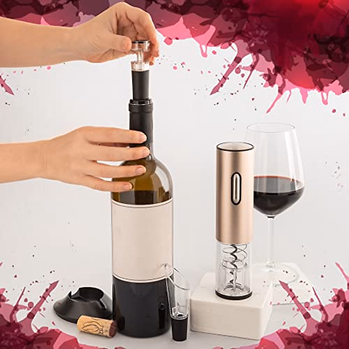 Moss & Stone Electric Wine Opener Set, Corkscrew Remover With USB Charging, Wine Bottle Opener with Wine Pourer, Foil Cutter & Vacuum Stopper, Automatic Wine Opener For Wine Lovers