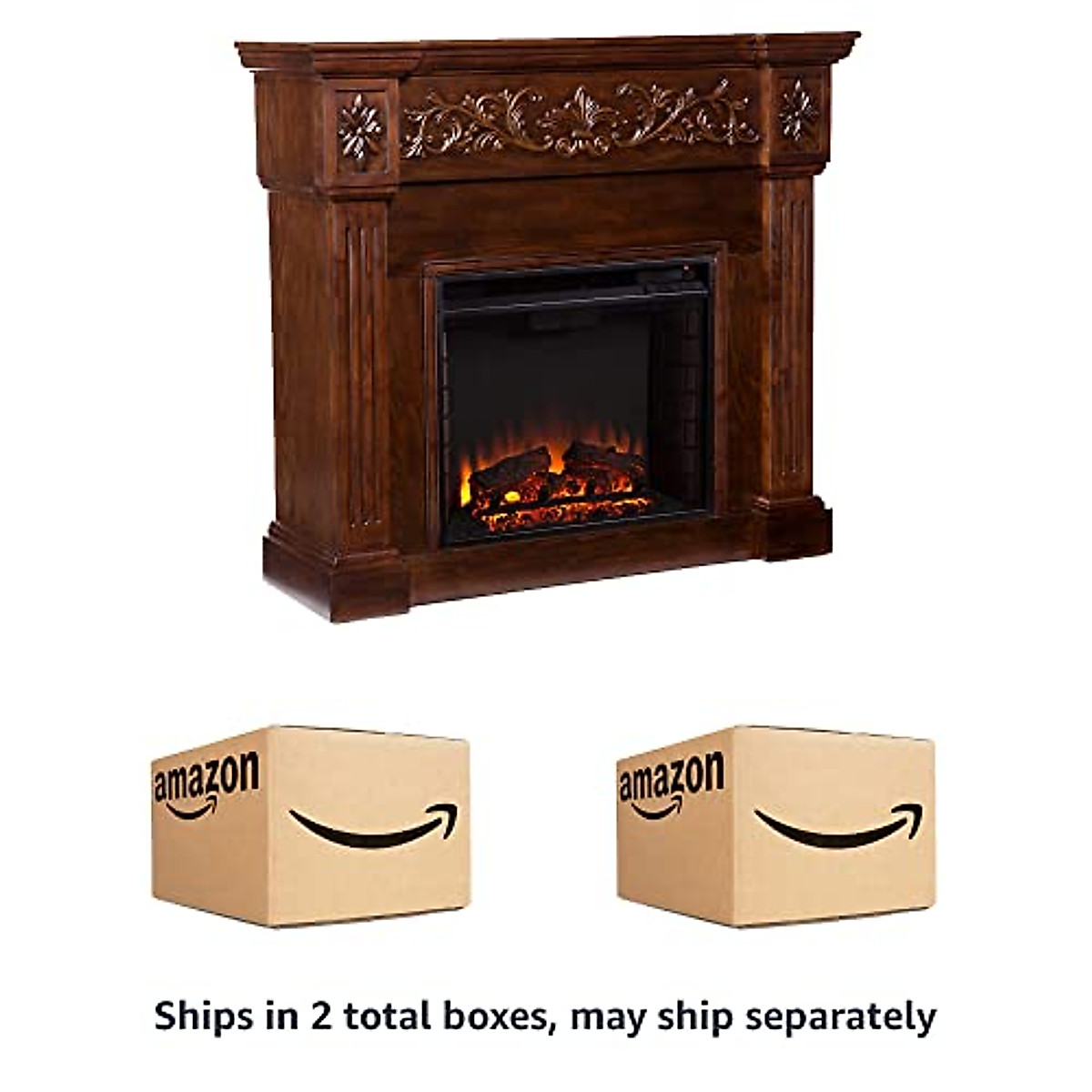 SEI Furniture Calvert Electric Carved Floral Trim Fireplace, Espresso (AMZ8729EF)