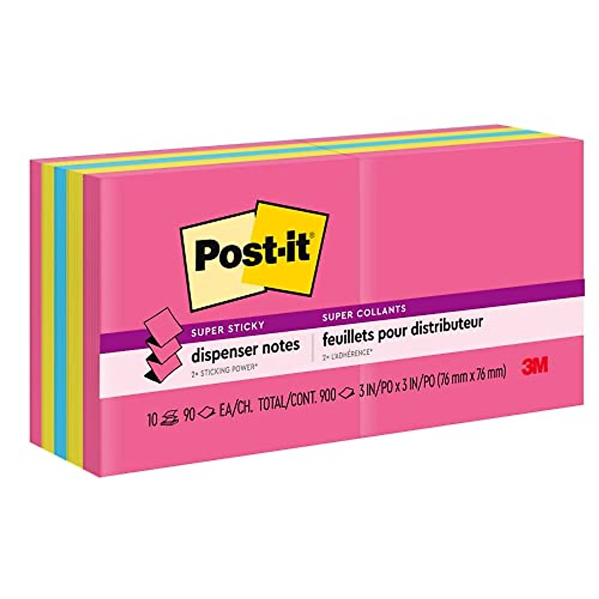 Post-it® Super Sticky Pop-up Notes, 3" x 3", Assorted, , Pack Of 10 Pads