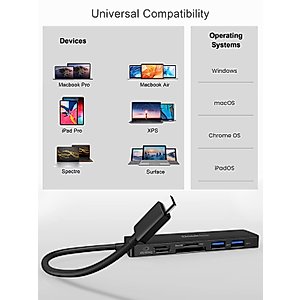 USB C Hub HDMI PD Adapter for MacBook Air/Pro, Surface Pro 7/8, XPS and More, Dockteck 6-in-1 Type C Hub with 4K 60Hz, 100W PD, SD & microSD Card Reader, 2 USB 3.0 Data 5Gbps