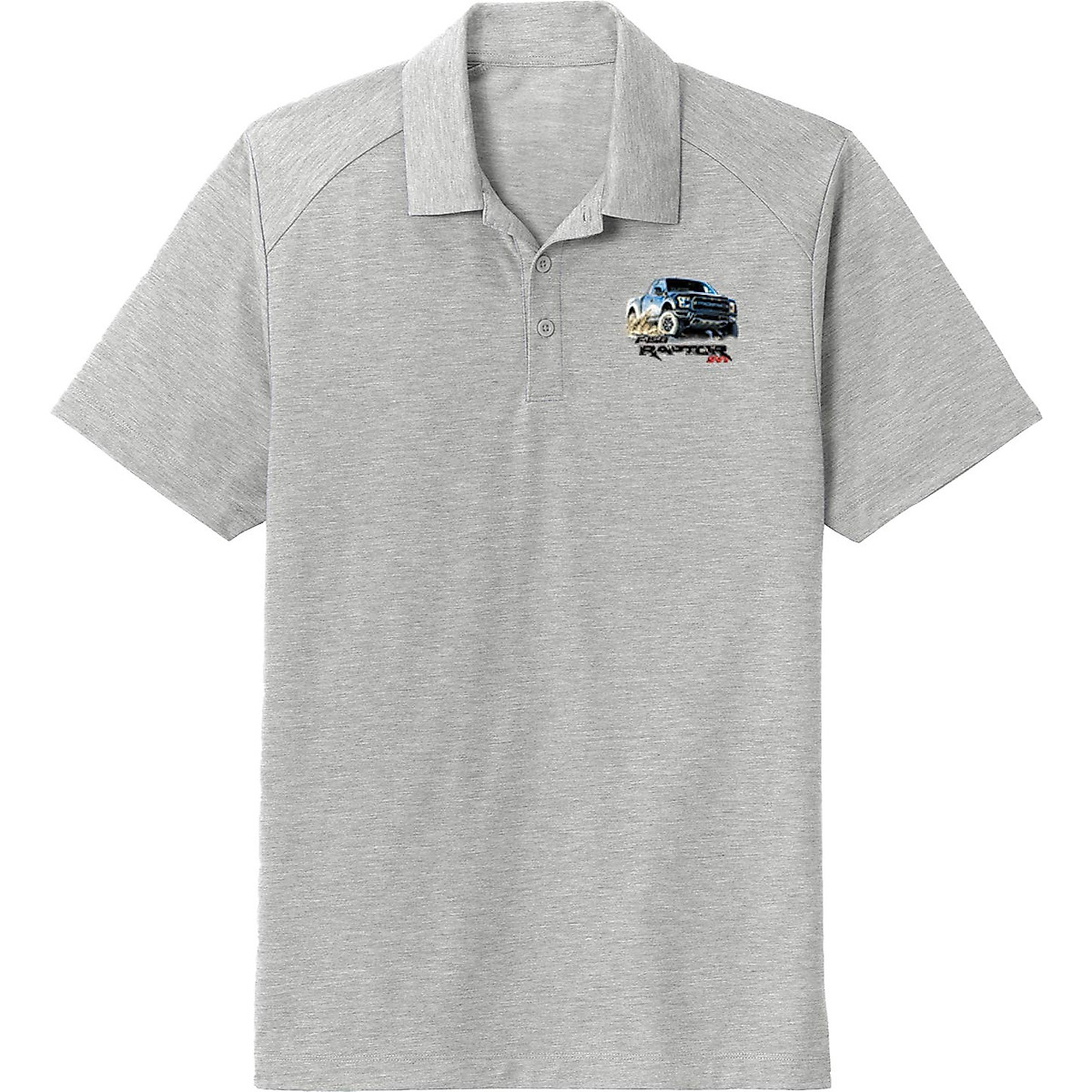 Ford F-150 Raptor Pocket Print Tri Blend Wicking Polo, Light Grey Large