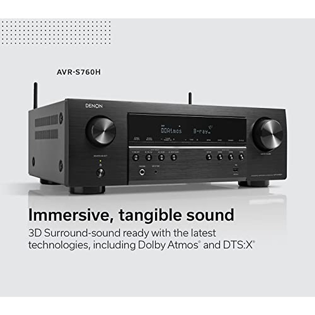 Denon AVR-S760H 7.2 Ch AVR - 75 W/Ch (2021 Model), Advanced 8K Upscaling, Dolby Atmos Height Virtualization, DTS Virtual:X & More, Wireless Streaming, Built-in HEOS, Amazon Alexa Voice Control