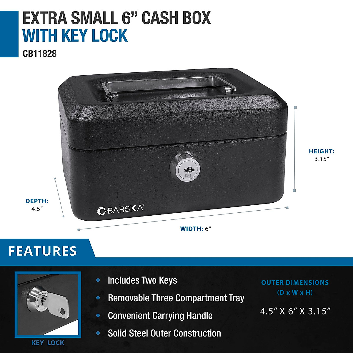 BARSKA EXTRA SMALL CASH BOX w/KEY LOCK