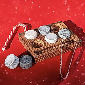 Whiskey Rocks Chilling Stones - Set of 6 Whisky Stone Granite Bourbon Drink Whiskey Ice Rocks with Tong - Large Sipping Stones Gift Ready Wooden Case for Men Husband or Father