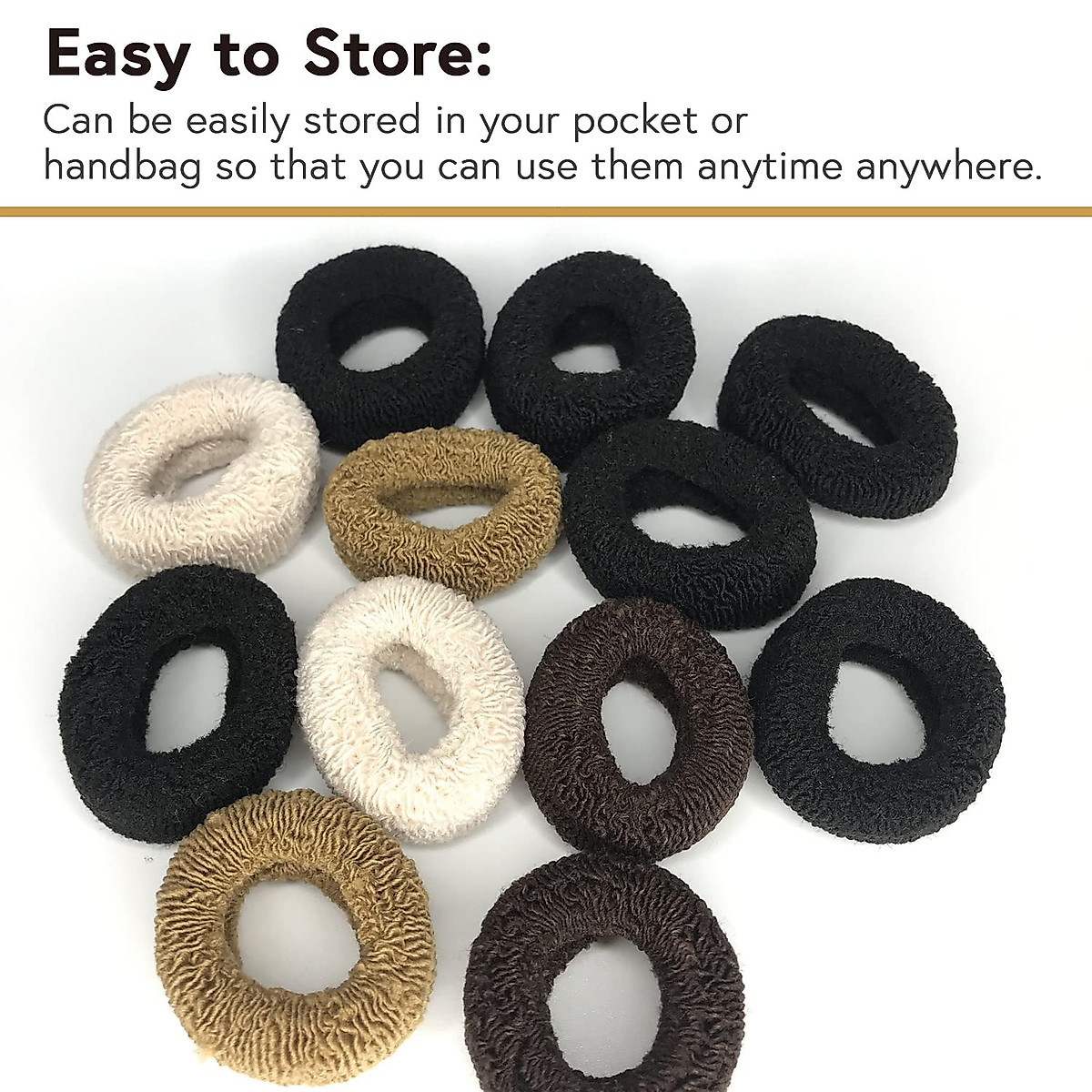 MARY LAVENDER Large Stretch Seamless Terry Cloth Hair Ponies Elastics Ponytail Holders Knit Hair Scrunchies for Thick Hair, Hair Accessories for Women, Girls, Kids - 12 Pcs