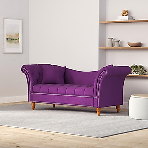 Betoko Velvet Loveseat Sofas Couches with Storage Seat Flared Rolled Arm 2 Seater Sofa for Living Room Bedroom Button Tufted Small Couch with Solid Wood Legs (Purple)
