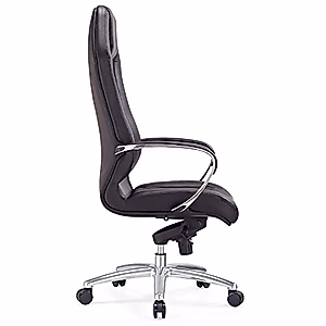 Modern Ergonomic Sterling Genuine Leather Executive Chair with Aluminum Base- Black