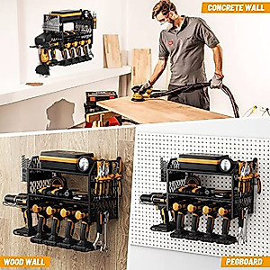 VOPEAK Power Tool Storage Rack with 6 Drill Storage, Pegboard Drill Holder Tool Shelf, Garage Storage Rack for Cordless Drill, Father's Day, Light Black