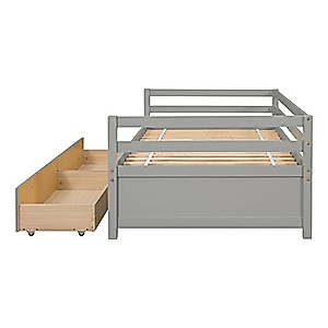 HYC Twin Daybed Frame with 2 Storage Drawers on Casters,Space Saving Furniture Wooden Day Bed Sofa Bed with Slats for Strong Support for Living Room Bedroom Gray,79.5" L x 41.8" W x 26.0" H