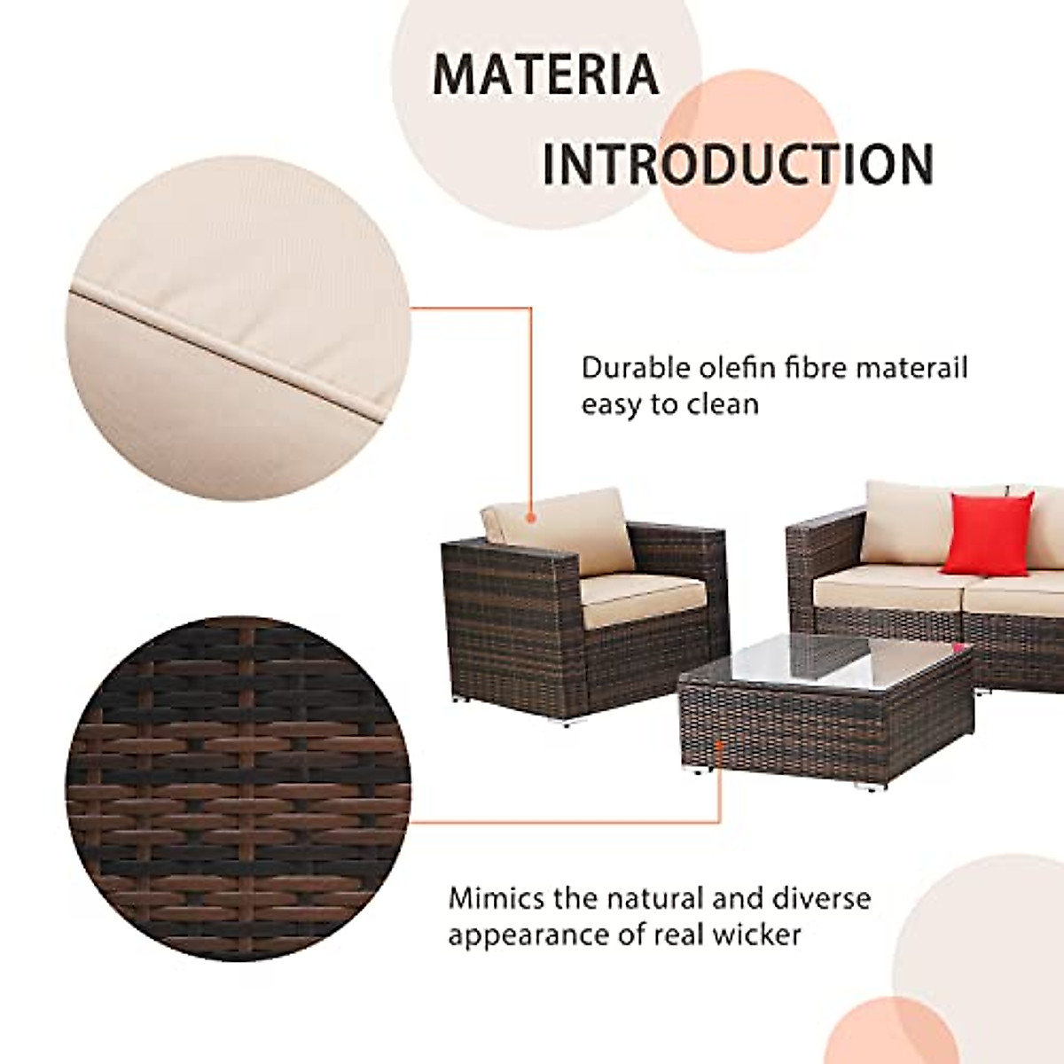 SUNCROWN 6-Piece Outdoor Furniture Patio Sectional Sofa - PE Rattan Wicker Conversation Set with Cushions and Coffee Table