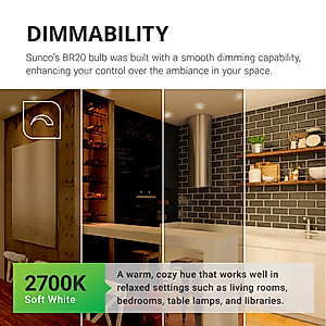Sunco 4 Pack BR20 LED Bulbs Indoor Flood Light R20 Dimmable CRI93 2700K Soft White 50W Equivalent to 7W, E26 Medium Base, Recessed Can Lights for Home Living Area Ceiling Lights - UL