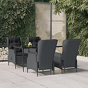WHOPBXGAD 5 Piece Patio Dining Set Deck Furniture,Gardens Patio Furniture,Designed for use on lawns, terraces, poolsides, patios and Gardens,Dark Gray Poly Rattan