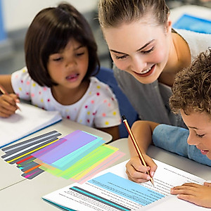 16 Pieces Guided Reading Highlight Bookmark Strips Colored Overlay Reading Tracking Rulers for Dyslexia, ADHD and to Reduce Visual Stress, 8 Standard Size and 8 Large Size