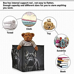 ALAZA Collapsible Storage Basket - Black French Bulldog Rotary Folding Storage Basket Container Organizer Bags - Large Clothes Hamper Tote with Carry Handles(229ya1e)