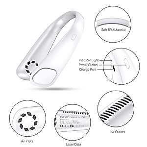 CLELO Neck Fan, Portable Fans Rechargeable Long Battery Life Quiet Cooling USB Powered Desk Fan, 3 Speeds with USB-C Charge Port (White)