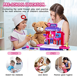 Toy Doctor Kit for Girls: Pretend Play Kids Doctor Set with Electronic Stethoscope Dress Up Doctor Costume Carrying Storage Case - Role Play Toys Medical Kit for Toddler Boys Girls
