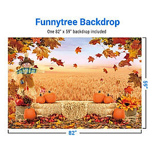Funnytree 7X5FT Fall Backdrop Autumn Pumpkin Harvest Thanksgiving Hay Maple Leaves Background Baby Shower Birthday Party Decor Portrait Studio Photobooth Photography Props Gift Supplies Yellow