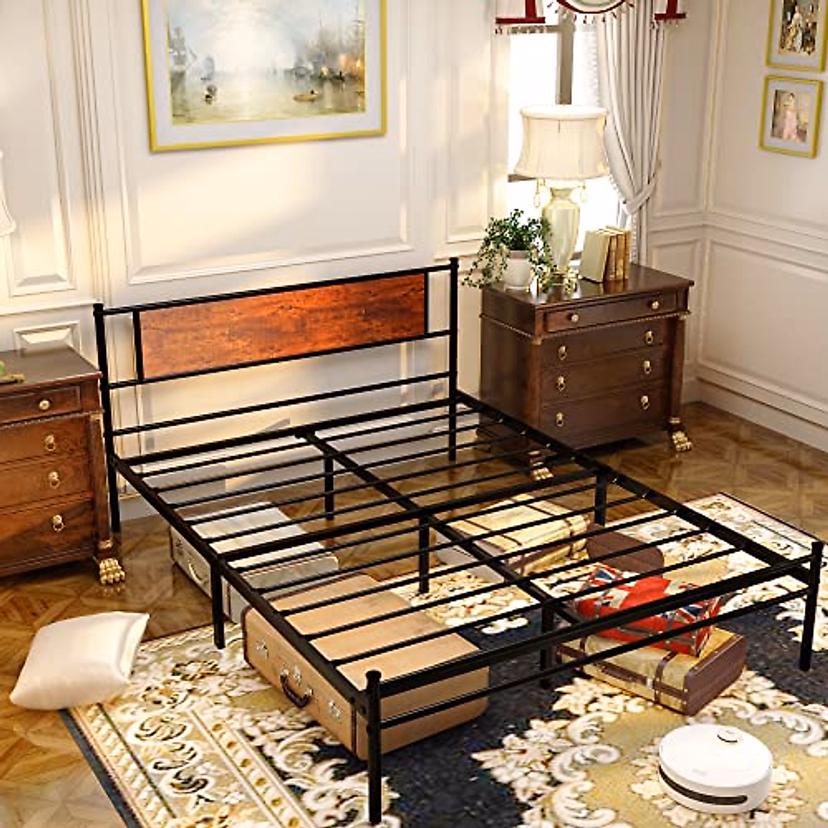 FSTAR 12 inch Metal Bed Frame with Headboard and Footboard, Mattress Foundation with Steel Slat Support, Heavy Duty, No Box Spring Needed, Easy Assembly, Noise Free (Black, Full)