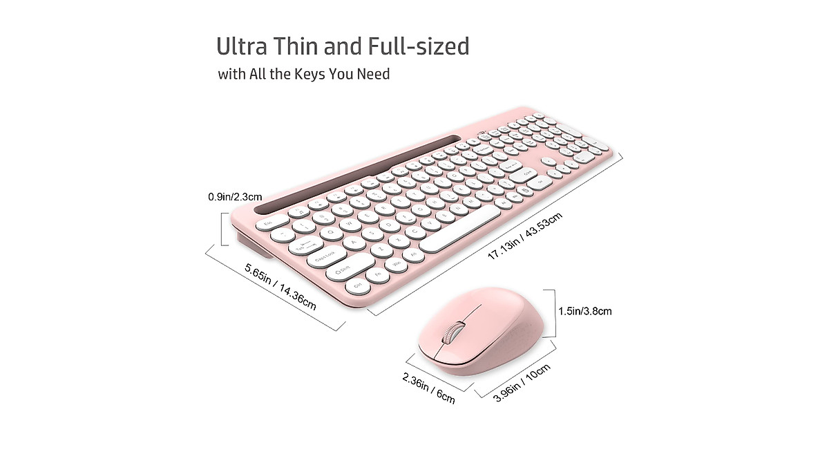 LeadsaiL Wireless Keyboard & Mouse Combo - Ergonomic Pink Set