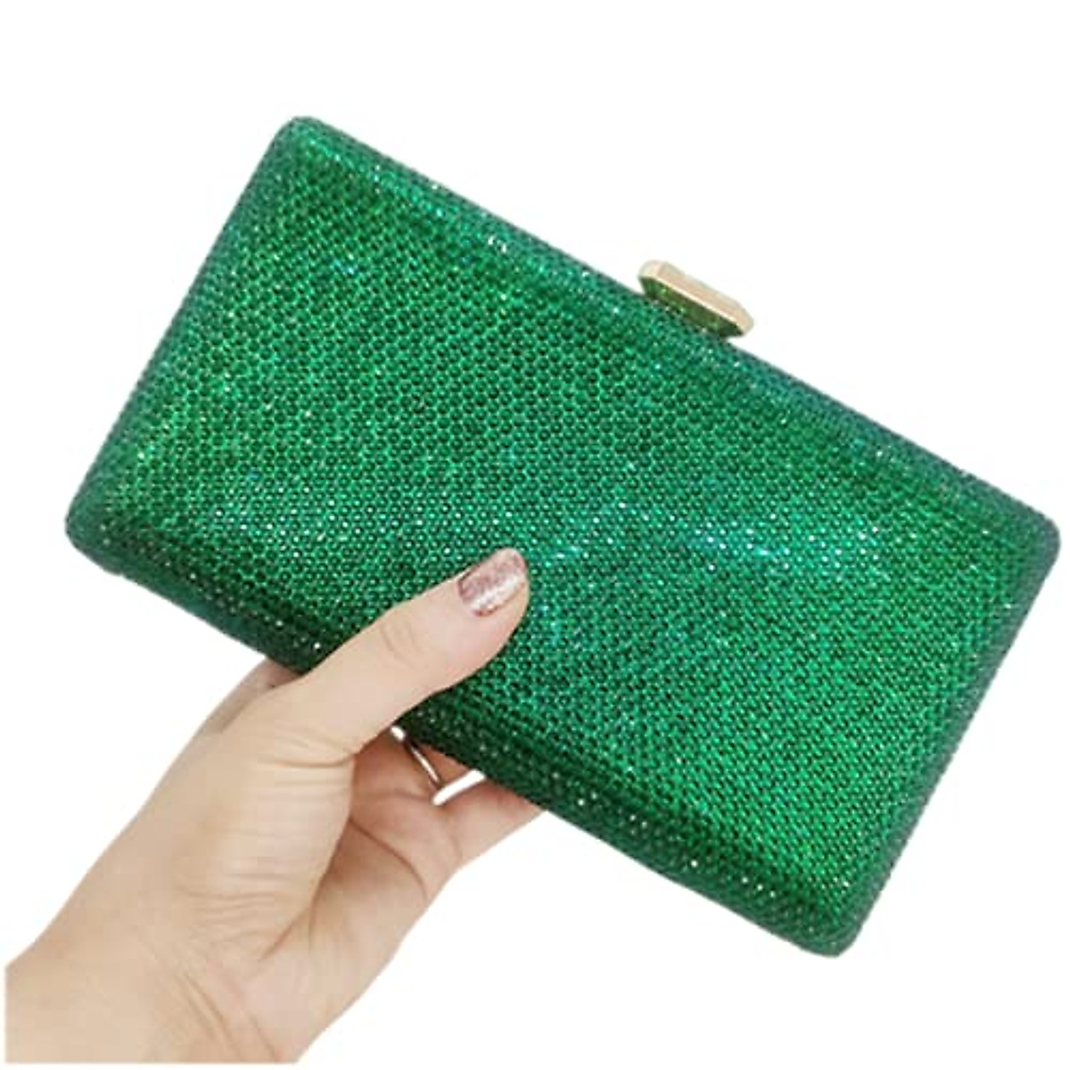 DG PEAFOWL Elegant Crystal Evening Bags Wedding Handbags Bridal Purse Women Box Clutch (green)