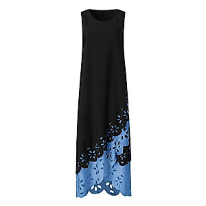 F_Gotal Women's Summer Boho Sleeveless Floral Print Tank Long Maxi Dress Beach Sundress Cocktail