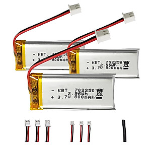 KBT 3.7V 800mAh Li-Polymer Battery: 702250 Lipo Rechargeable Lithium-ion Replacement Batteries with PH 2.54 JST Connector, PH1.25/2.0 JST Connector for Replacement - 3Pack
