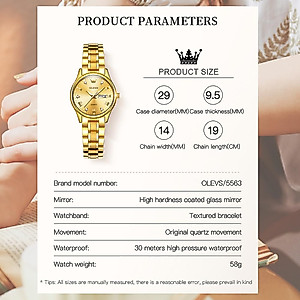 OLEVS Watch Women Gold Small Face Womens Watch Day Date Waterproof Dress Watch for Women Diamond Stainless Steel Women's Wrist Watch Dainty Casual Quartz Analog Ladies Watches Reloj para Mujer