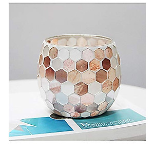 Votive Candle Holder Centerpiece, Mosaic Glass Tealight Holders for Home Decor, Table, Party Decorations, Handmade Gifts for Her, Vase for Potted Plants Bowl, Set of 2 (Shell Hive X 2)