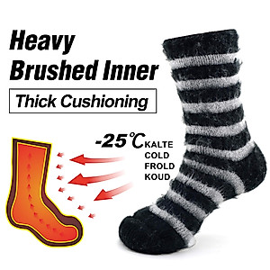 Busy Socks Winter Warm Thermal Socks for Men Women Extra Thick Insulated Heated Crew Boot Socks for Extreme Cold Weather, Large, 1 Pair Dark Grey Striped