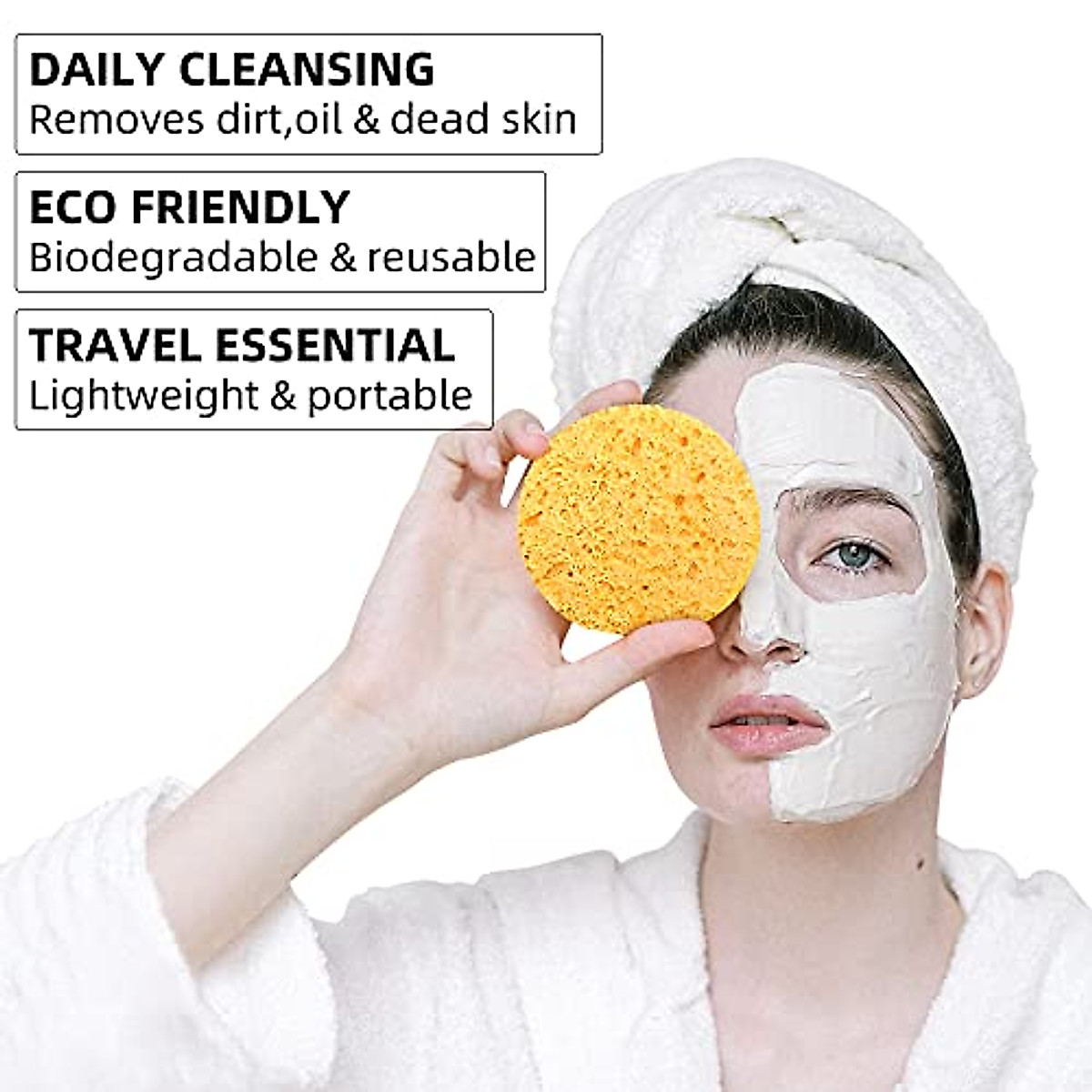 60-Count Compressed Facial Sponges|100% Natural Kickleen Cellulose Cosmetic Spa Sponges for Daily Facial Cleansing|Makeup and Mask Removal | Exfoliating | Skin Massage | Pore Exfoliation (Yellow)