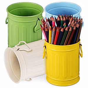 NUOBESTY 4pcs Mini Trash Can for Desk: Metal Wastebasket Tiny Waste Garbage Bin Color Pencil Holder Multifunctional Desk Organizer for Office Home