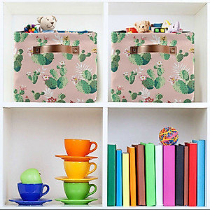 ALAZA Green Cactus Flower Pink Foldable Storage Box Storage Basket Organizer Bins with Handles for Shelf Closet Living Room Bedroom Home Office 2 Pack