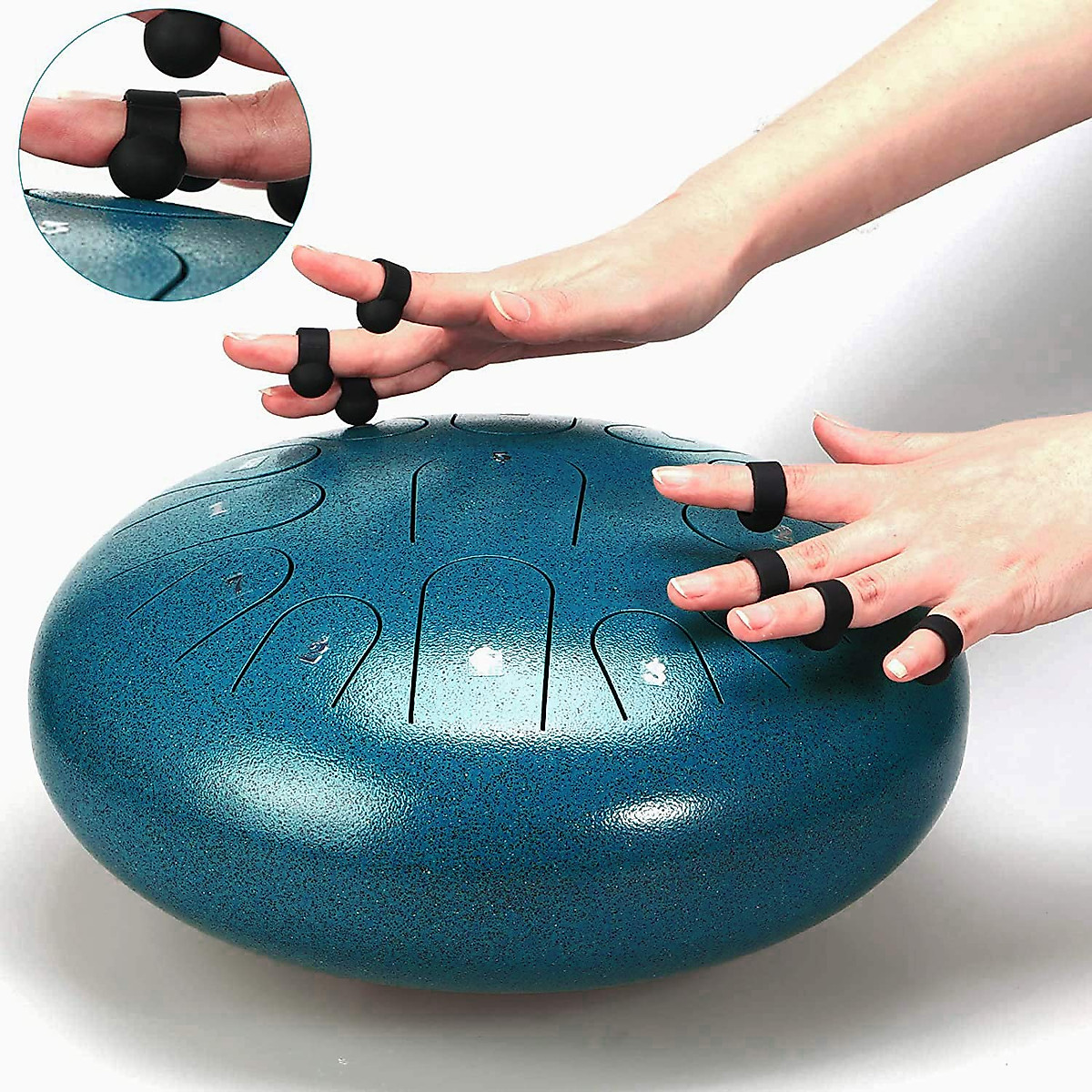 Yowin Steel Tongue Drum Finger Picks, Silicone Rubber Knocking Finger Sleeves Handpan Percussion Instrument (8 Pcs)