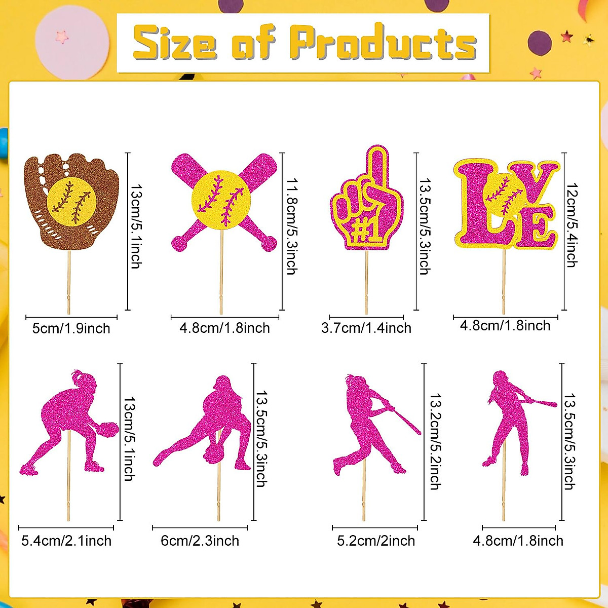 Rngmsi Softball Cupcake Toppers Decorations - 40PCS Softball Party Decorations Glitter Softball Birthday Cake Decorations Pink Softball Baby Shower Decor Supplies Softball Cupcake Toppers for Girls
