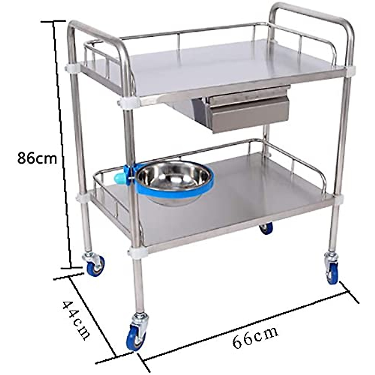 Cart Trolley, Lab Clinic Serving Cart Trolley 2-Tier Medical Trolley Stainless Steel Treatment Trolley/Medical Laboratory Equipment Carts/Beauty Salon Tool Car，L50xW40xH86cm The Taste of Home