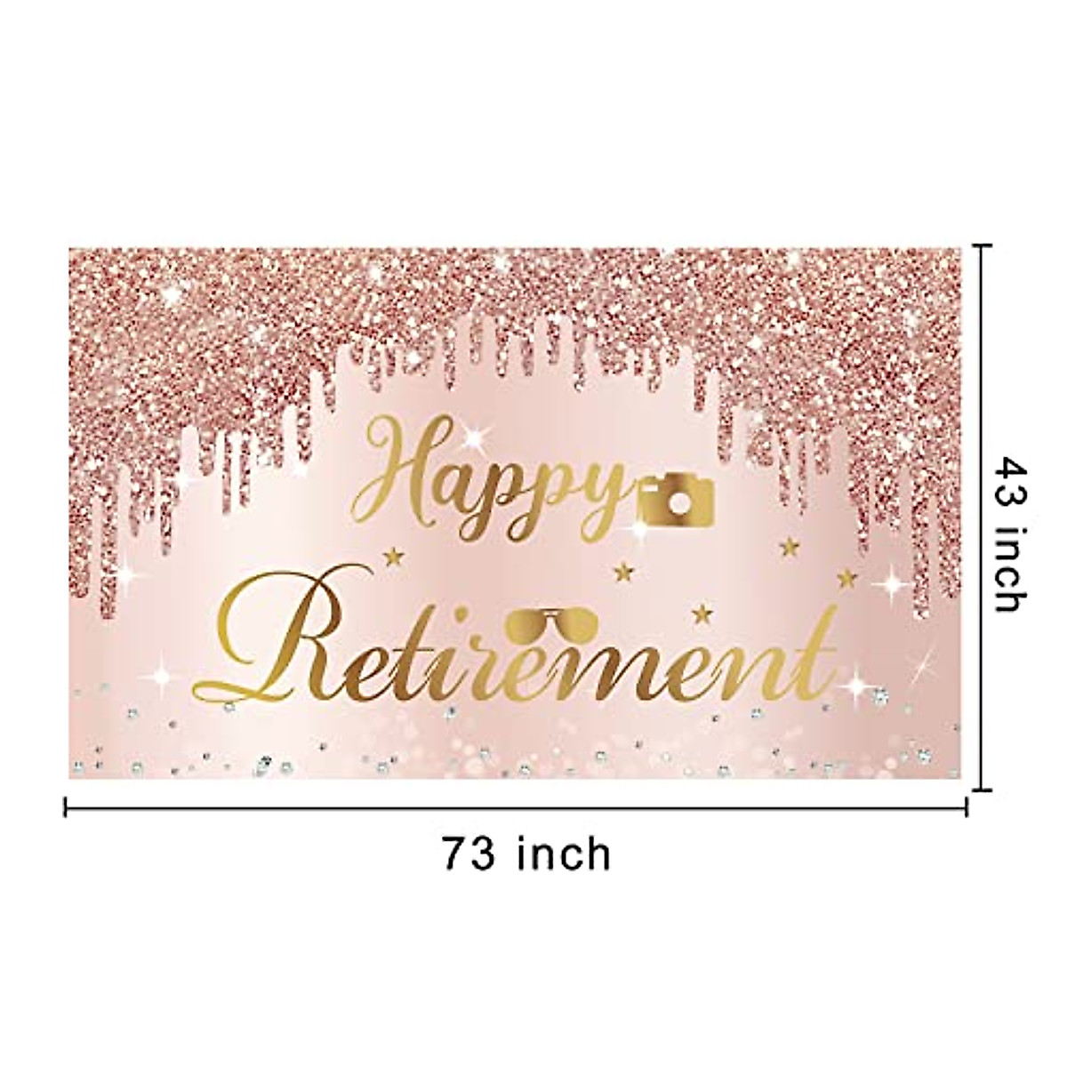 Happy Retirement Party Banner Backdrop Decorations for Women, Pink Rose Gold Retirement Theme Party Supplies, Extra Large Retired Party Photo Booth Poster Background Sign Decor