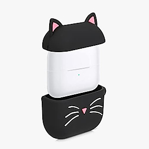 kwmobile Silicone Case Compatible with Apple AirPods 3 - Case Soft Cover - Cat Black/White