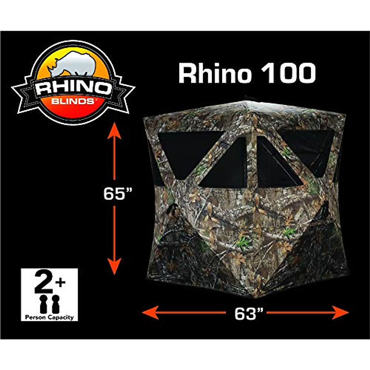 Rhino Blinds R100-MOC Tough 2 Person Outside Game Deer and Turkey Hunting Pop-Up Ground Blind, Breakup Country Camouflage