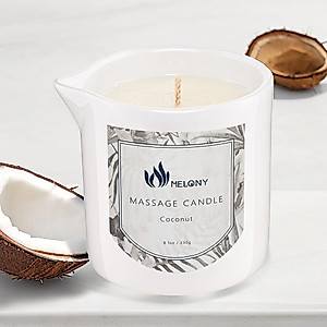 MELONY Soy Massage Oil Candle | Coconut | 8.1OZ / 230G | Perfect Intensive Skin Treatment Candle | Nourishing with Almond Oil, Shea Butter & Cocoa Butter | Massage & Moisturise