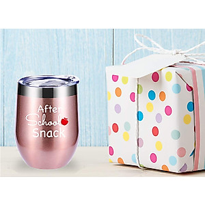 momocici Teacher Gifts.After School Snack 12 OZ Wine Glass Tumbler.Year End Graduation Gifts.Birthday,Christmas,Thank You Gifts for Teachers.Teacher Appreciation Gifts Mug(Rose Gold)