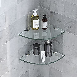 SHUAIAIW Bathroom Corner Organizer Shelves Shower Caddy Shelf Wall Mount Set of 2 Tempered Glass Shelf Shower Holder for Shampoo and Soap Organizer Adhesive Corner Shelf No Drilling
