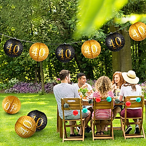 6 Pieces Birthday Party Decorations Hanging Paper Lanterns Black Gold Glittery Anniversary Party Birthday Sign Decorations for Men Women Teen Birthday Party Decorations Supplies (40th Style)