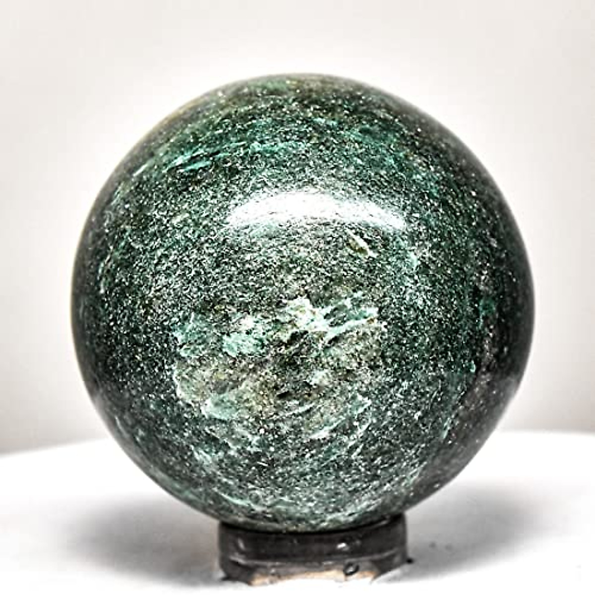 38mm Deep Green Jade Sphere Sparkling Natural Mineral Ball Polished Nephrite Crystal Stone - India + Stand