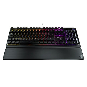 ROCCAT Pyro Mechanical PC Gaming Keyboard, RGB Lighting, AIMO Illumination, Wired Computer Keyboard, Detachable Wrist/Palm Rest, Linear Feel Red Switches, Brushed Aluminum Top Plate, Black