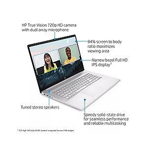 HP 2021 17.3" FHD IPS Laptop Computer, 11th Generation Intel Core i7-1165G7, 16GB RAM, 1TB PCIe SSD, Backlit Keyboard, Intel Iris Xe Graphics, HD Webcam, HD Audio, Windows OS, Silver, 32GB USB Card