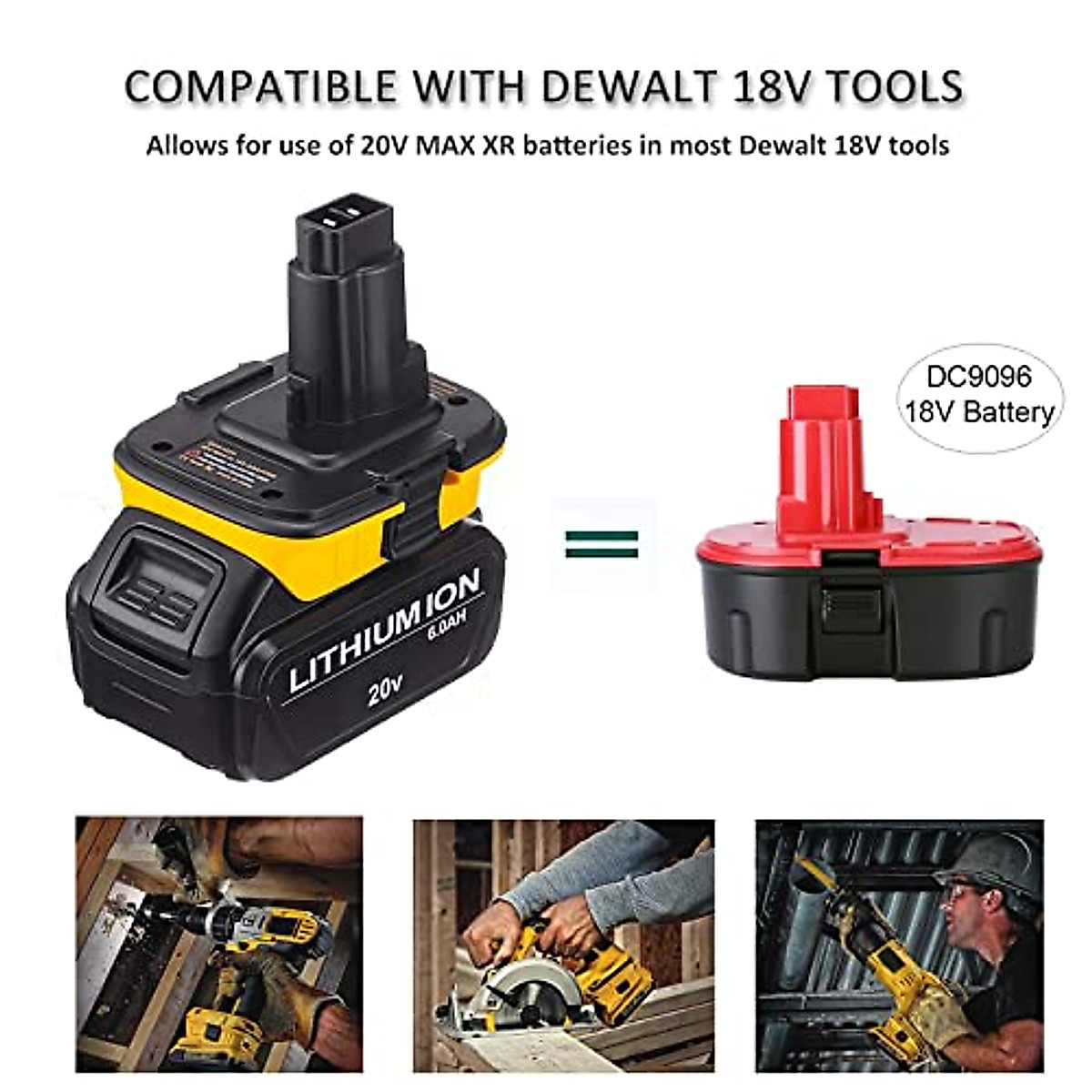 Lilocaja Replacement for Dewalt 18V to 20V Battery Adapter DCA1820 for Dewalt 18V Tools, Convert Dewalt 20V Battery DCB203 DCB205 to Dewalt 18V XRP NiCd NiMh Battery DC9098 DC9096